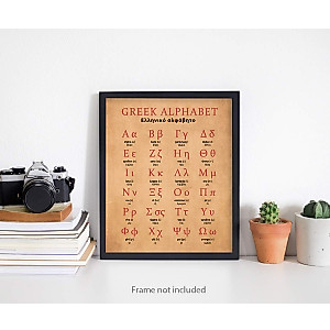 Greek Alphabet Poster - Unframed 8x10 in - School Picture with Motivational Message - Education Kids Room Decor and Positive Signs Wall Art