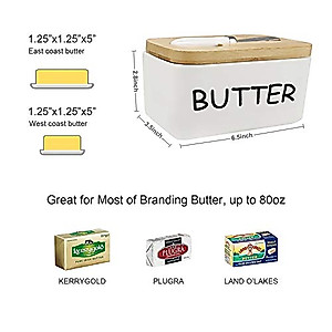 Porcelain Butter Dish with Bamboo Lid and Knife Airtight Silicone Sealing Butter Container is Good for Kitchen, Baking and Gift