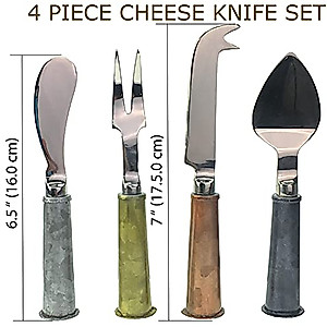 Galrose Cheese Knife Set Premium Quality - Galvanized Iron Handle Stainless Steel Blade Rustic 4 Piece Cheese Knives or Charcuterie Utensils Set for Hosting. Gift for 6th Iron Wedding Anniversary