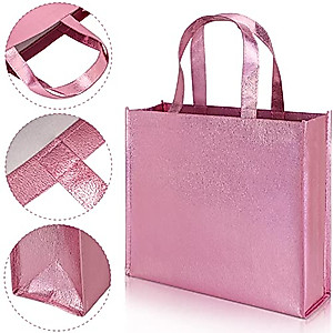 PHOGARY 12 Large Gift Bags with Handles (Pink), Stylish Tote Bags for Birthday Wedding Party Favor Christmas Present Wrap, Reusable Glossy Grocery Bags, non-woven fabric