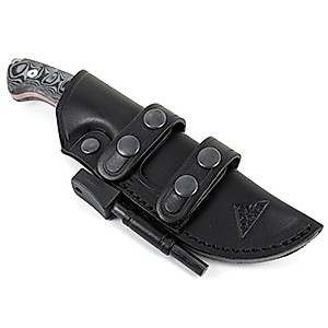 AXARQUIA-Black Premium Outdoor/Survival/Hunting/Tactical Knife - Micarta bi-Color Handle, Stainless Steel MOVA-58, Genuine Leather Multi-Position Sheath + Firesteel. Made in Spain.