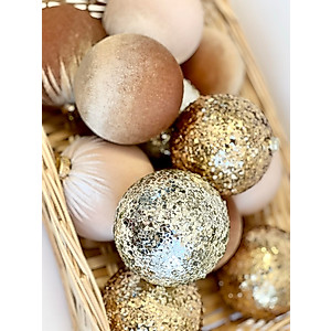 Gold Christmas Handmade Velvet Ornaments, Bulk Christmas Balls, Christmas Tree Bulbs, Glitter Christmas Decorations, Christmas Gift Idea, Set of 12