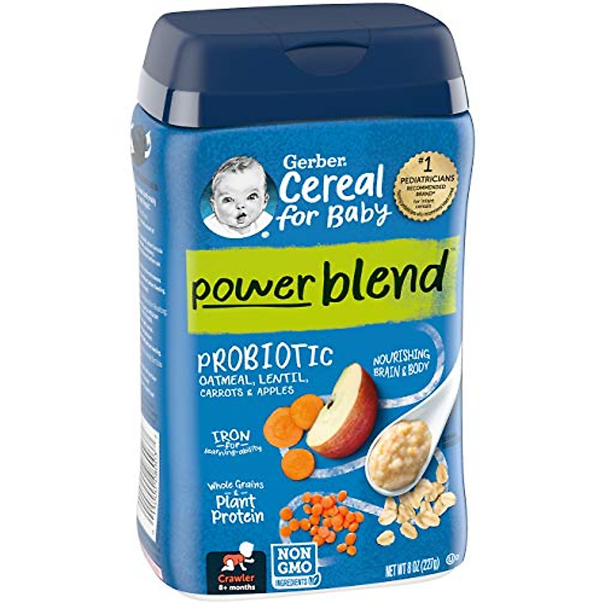 Gerber Cereal for Baby Power Blend Baby Cereal, Probiotic with Oatmeal, Lentil, Carrots & Apples, Made with Whole Grains & Plant Protein, 8 OZ Canister (Pack of 3)