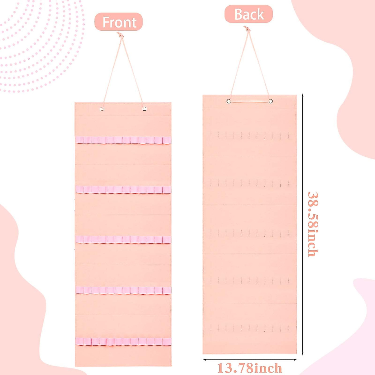 Tudomro Hanging Headband Holder for Girls Felt Headband Organizer with 60 Elastic Bands Bow Hanger for Girls Hair Bows, Without Headbands (Pink,Classic)