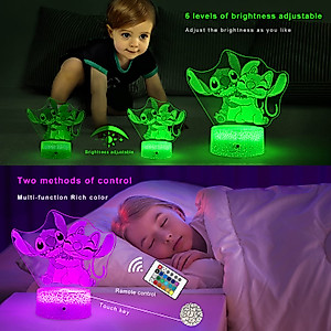 qiujonvy Stitch Night Light,Stitch Lamp with Remote & Smart Touch 16 Colors Changing Dimmable Anime Table Lamp, as Perfect Birthday Xmas Stitch Gifts for Boys and Girls