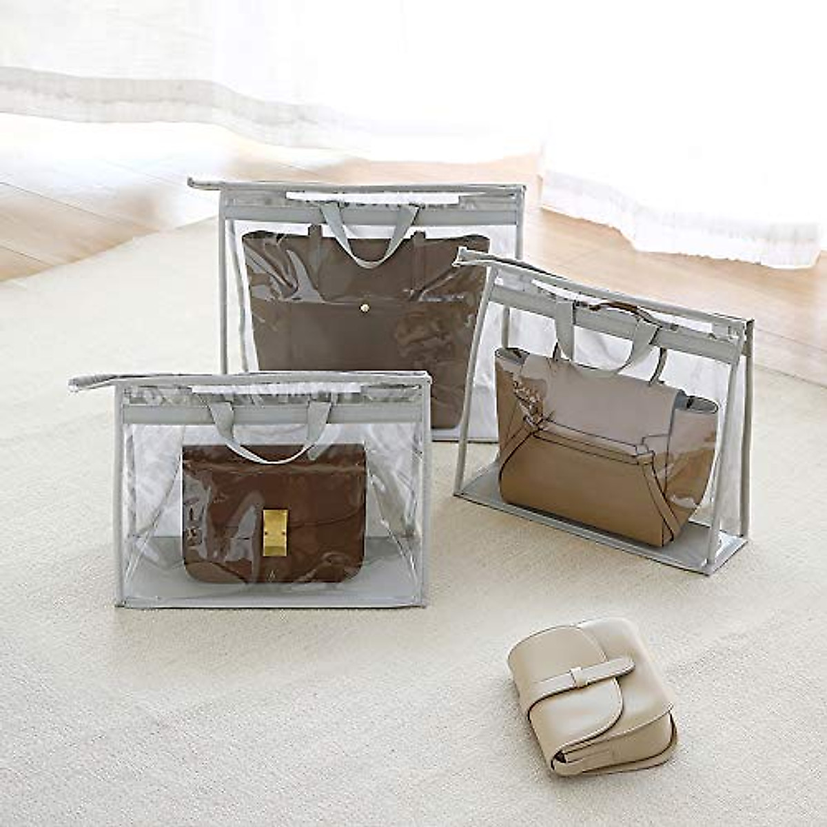Gcroet 5PCS Handbag Storage,2020 Upgrade Dust Bags For Handbags,Handbag Organizer,Purse Storage Bag,Transparent Handbag Organizer Anti-Dust Bag Storage for Hanging Closet with Zipper and Handle(Grey)