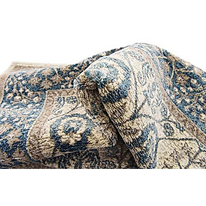 Unique Loom Salzburg Collection Area Rug - Gneis (5' Square, Cream/ Light Blue)