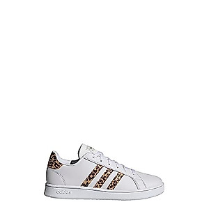 adidas Grand Court Sneaker, White/White/White/Champagne Metallic, 2 US Unisex Little Kid