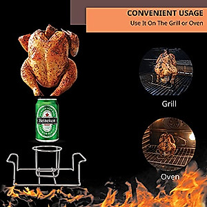 Koohere Beer Can Chicken Holder for Grill and Smoker, Premium Grade Stainless Steel Beer Chicken Stand with Handle