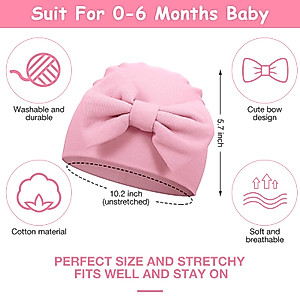 Geyoga 6 Pcs Newborn Hats Baby Beanie Cotton Hats Soft Newborn Baby Cap with Cute Bow for 0-6 Months Girls Unisex Baby(Classic Colors)