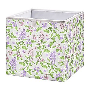 Kigai Purple Pink Flowers Rectangular Storage Bins - 15.8 x 10.6 x 7 in Large Foldable Rectangular Organizer Storage Basket for Home Office, Nursery, Shelf, Closet