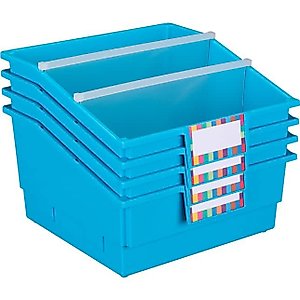 Really Good Stuff 4-Pack Single-Color Picture Book Classroom Library Bins With Dividers