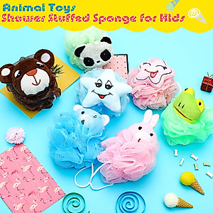 Boao 8 Pieces Bath Loofahs Animal Kids Bath Sponges Pouf Mesh Animal Toy Loofah Bath Colorful Cartoon Body Scrubber Balls Shower Mesh for Boys Girls Adults