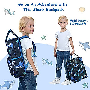 Kasqo Kids Backpack, Lightweight Water Resistant Preschool Toddler Bookbags for Little Boys and Girls with Chest Strap, Cute Shark