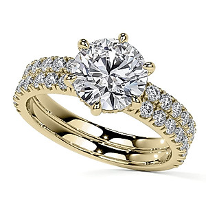 10K Solid Yellow Gold Handmade Engagement Ring 2.50 CT Round Cut Moissanite Diamond Solitaire Wedding/Bridal Ring Set for Women/Her, Fancy Rings Gift for Her