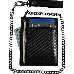 Minimalist Carbon Fiber RFID Blocking Anti-Theft Wallet w/Removable Chain