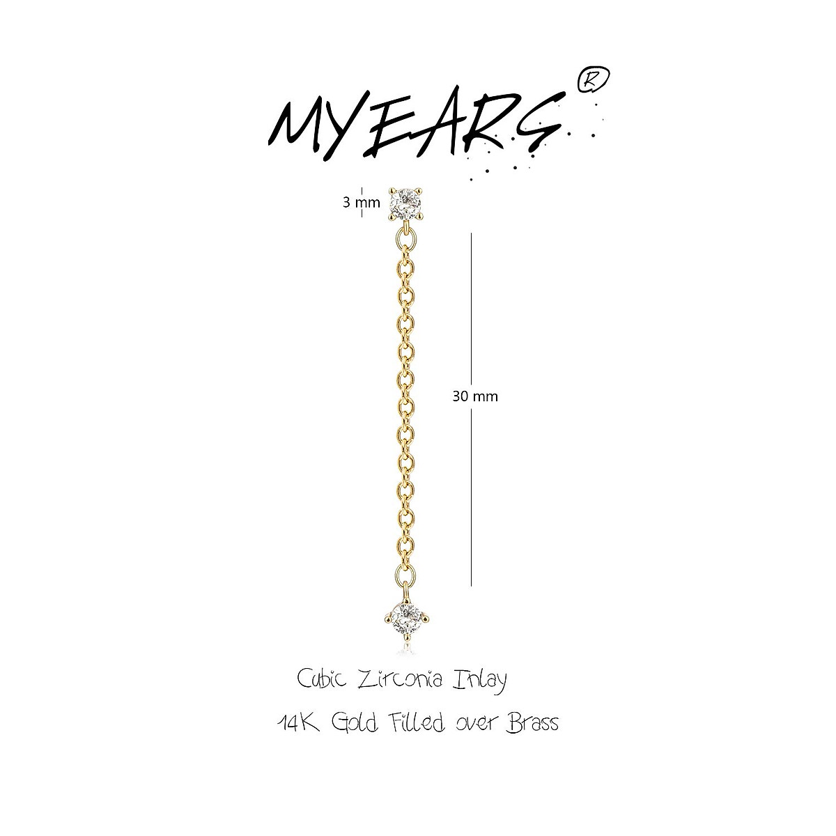 MYEARS Women Diamond Earrings Gold Stud Chain Cubic Zirconia Dangle Drop 14K Gold Filled Small Simple Handmade Hypoallergenic Everyday Jewelry