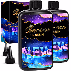 Bsrezn 500g UV Resin Hard, Crystal Clear UV Cure Epoxy Resin Kit Premixed Resina UV Transparent Solar Activated Glue for Jewelry Making Fast Curing High Gloss