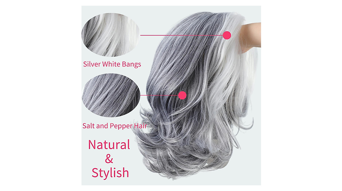 RENERSHOW Grey Wavy Bob Wig for Women - Natural Short Curly Synthetic Hair