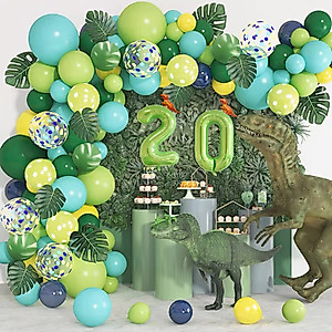 HIBILDER 2pcs Set, 40 Inch Green Number 3 & Mini Dinosaur Balloon for Boys Birthday Party Decorations, Jungle Green Theme, Children's Party Supplies