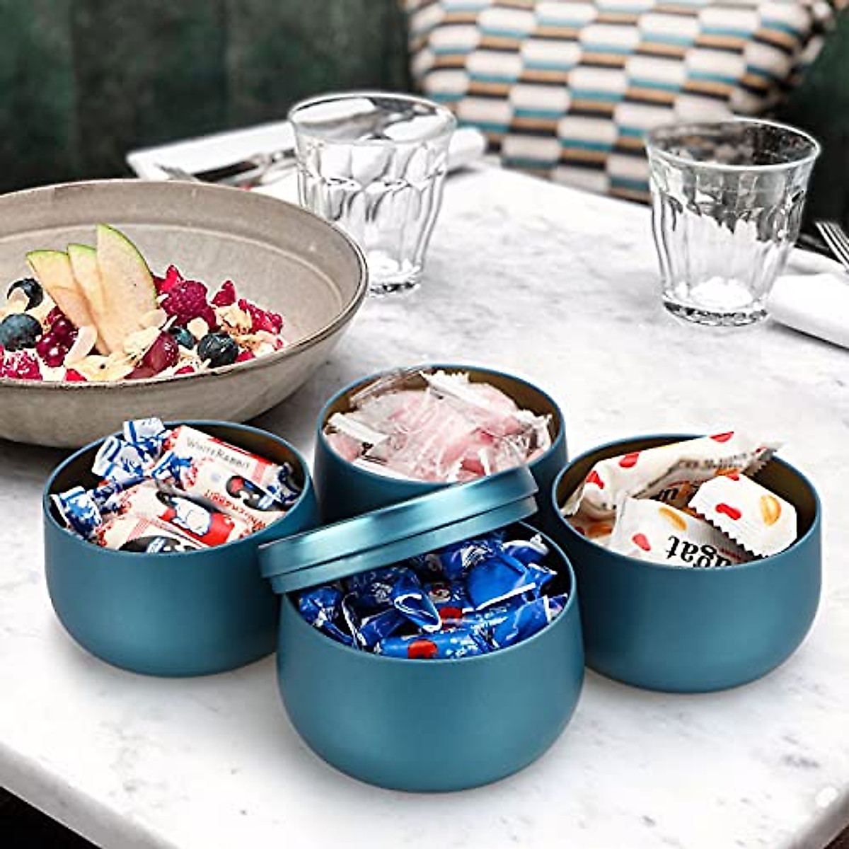 LAJDL Candle Tin 24 Piece, 8 oz, Metal Round Candle Containers with Lid, Candle Jars for DIY Candle Making,Arts & Crafts, Storage Candle Making Party Supplies(Blue),AM-C-08-1