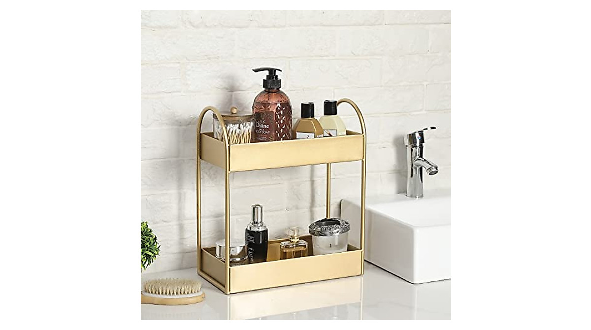 MyGift 2-Tier Gold Metal Vanity Organizer – Stylish Countertop Storage