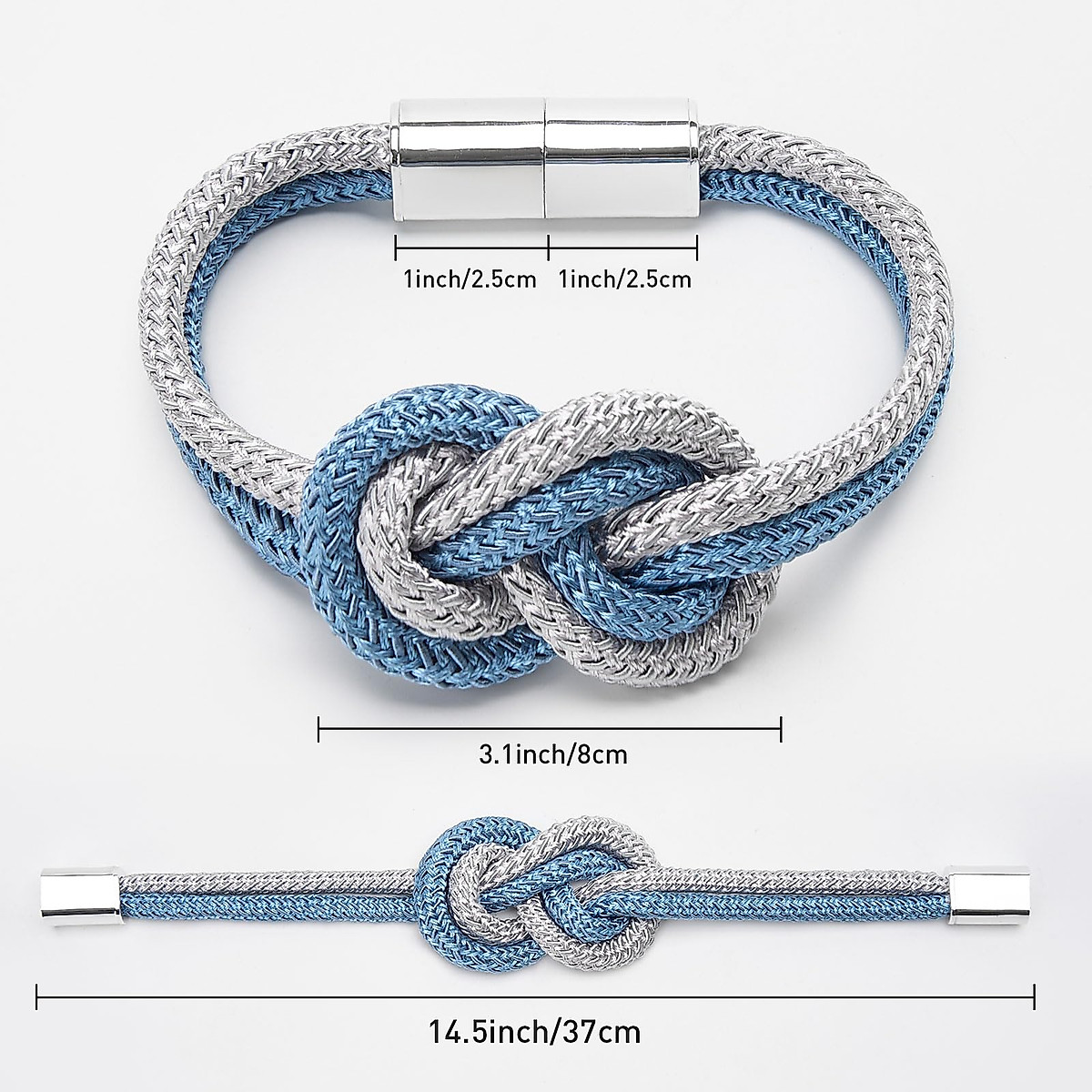 NICEEC 2 Pack Mini Magnetic Curtain Tiebacks Nordic Simple Style Drape Tie Backs Elegant Hand Weave Rope Knot Decorative Curtain Holdbacks for Home & Office Thin Window Drapery (Blue & Grey)