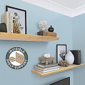 Wood Floating Shelves, 100% Ash Wood, Set of 2-Rustic Shelf 24" Wide Wooden Wall Shelves, Made in Europe, for Living Room Bedroom Kitchen Bathroom Farmhouse, Natural Color, 24 x 6.5 Live Edge