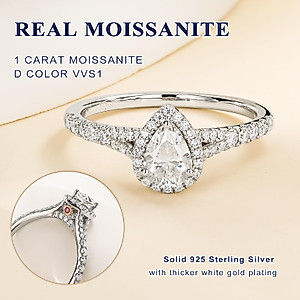 DAYBYDAY Pear Shaped Moissanite Engagement Rings for Women 925 Sterling Silver Lab Grown Diamond Teardrop Wedding Ring 1 Carat Pear Cut Promise Ring Size 6