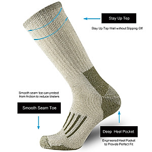 ONKE Merino Wool Cushion Crew Socks for Men Outdoor Hiking All Seasons Work Boot Heavy Thick Thermal Moisture Wicking Control(Green XL)