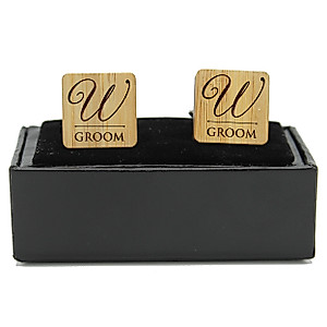 Custom Personalized Wood Cuff Links - Engraved Wooden Cufflinks for Groom, Groomsmen, Best Man, Wedding Party (Square)