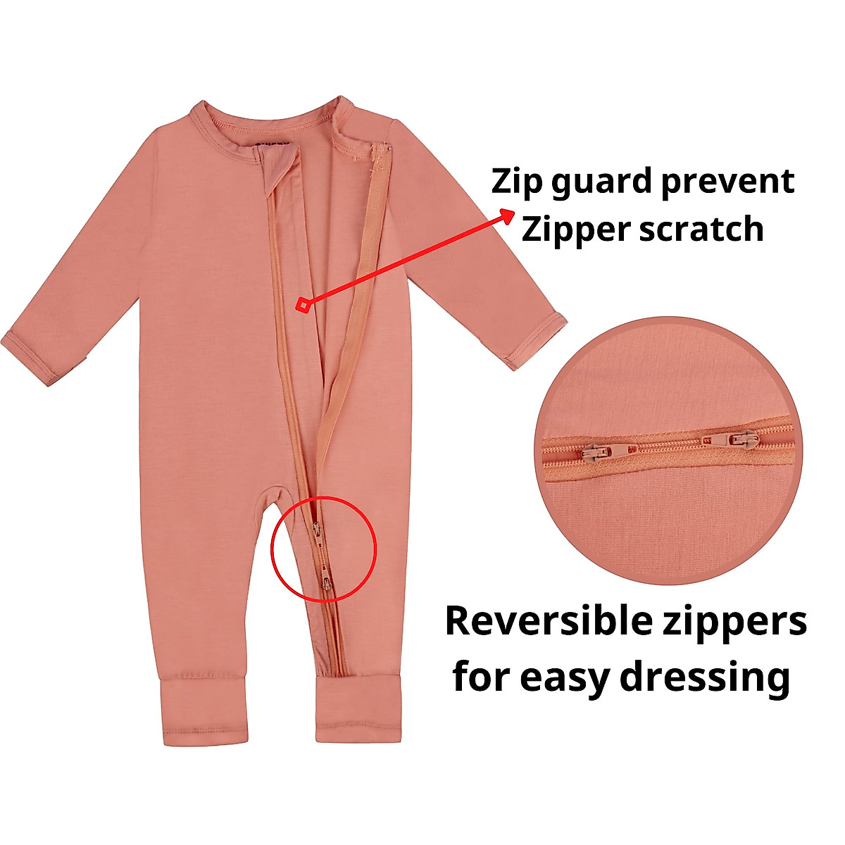 GUISBY Rayon Baby Romper, Soft Long Sleeve with 2-way Zippers Pajamas Orange-Pink 3-6 Months