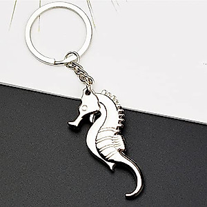 ARFUKA Bottle Opener Keychain Metal 3D Seahorse Pendant Beer Opener Beverage Soda Beer Bartender Bottle Opener Keyring Christmas Birthday Gift for Men and Women Silver