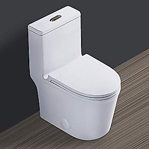 WinZo Compact One Piece Toilet 22.8" Depth Modern Short Design Dual Flush for Small Tiny Mini Bathroom 12" Rough-in,White (WZ5079)