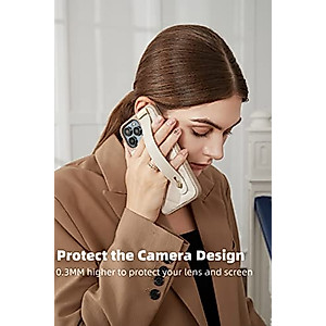 ZVE iPhone 13 Pro Max Case with Strap, Luxury Shockproof Quilted Leather Case with Stand for Women Cover Case Compatible with Apple iPhone 13 Pro Max, 6.7 Inch-Beige