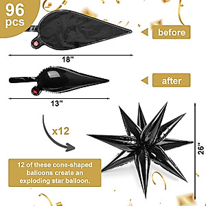 Shindel Black Star Balloons, 96PCS Spike Starburst Balloons 12 Point Foil Explosion Balloons for Graduation Birthday Wedding Baby Shower Halloween Bachelorette Party Decorations