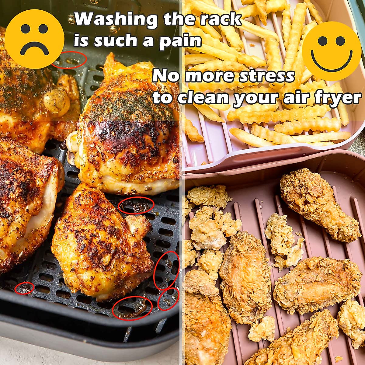 Air Fryer Liners 8 Inch Square Silicone Pot for 4-7 QT Air Fryer Accessories Food Grade Kitchen Replacement Basket Silicone Liners for Oven Microwave, No Need to Clean the Fryer, Pink