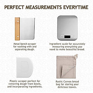 La Patisserie Bread Proofing Basket – 11 Piece Bread Baking Kit with Round and Oval Banneton Basket, Liners, Dough Scrapers, Scoring Lame, Blades, Digital Scale, Canvas Bread Bag