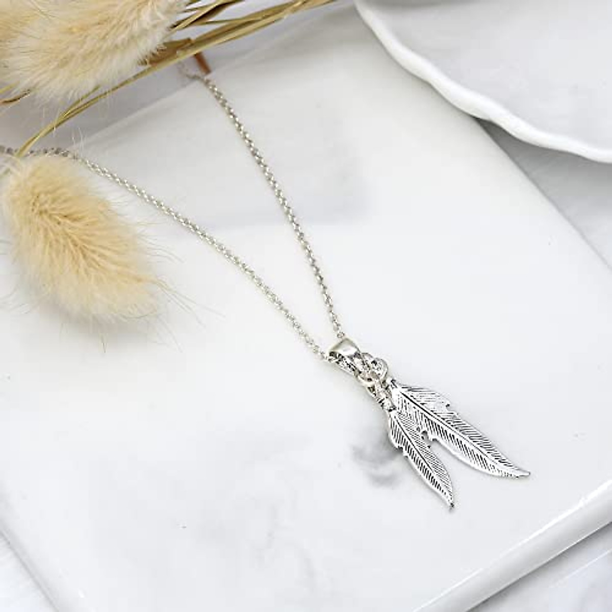 AeraVida Unisex Double Etched Feather Sterling Silver Dangle Necklace