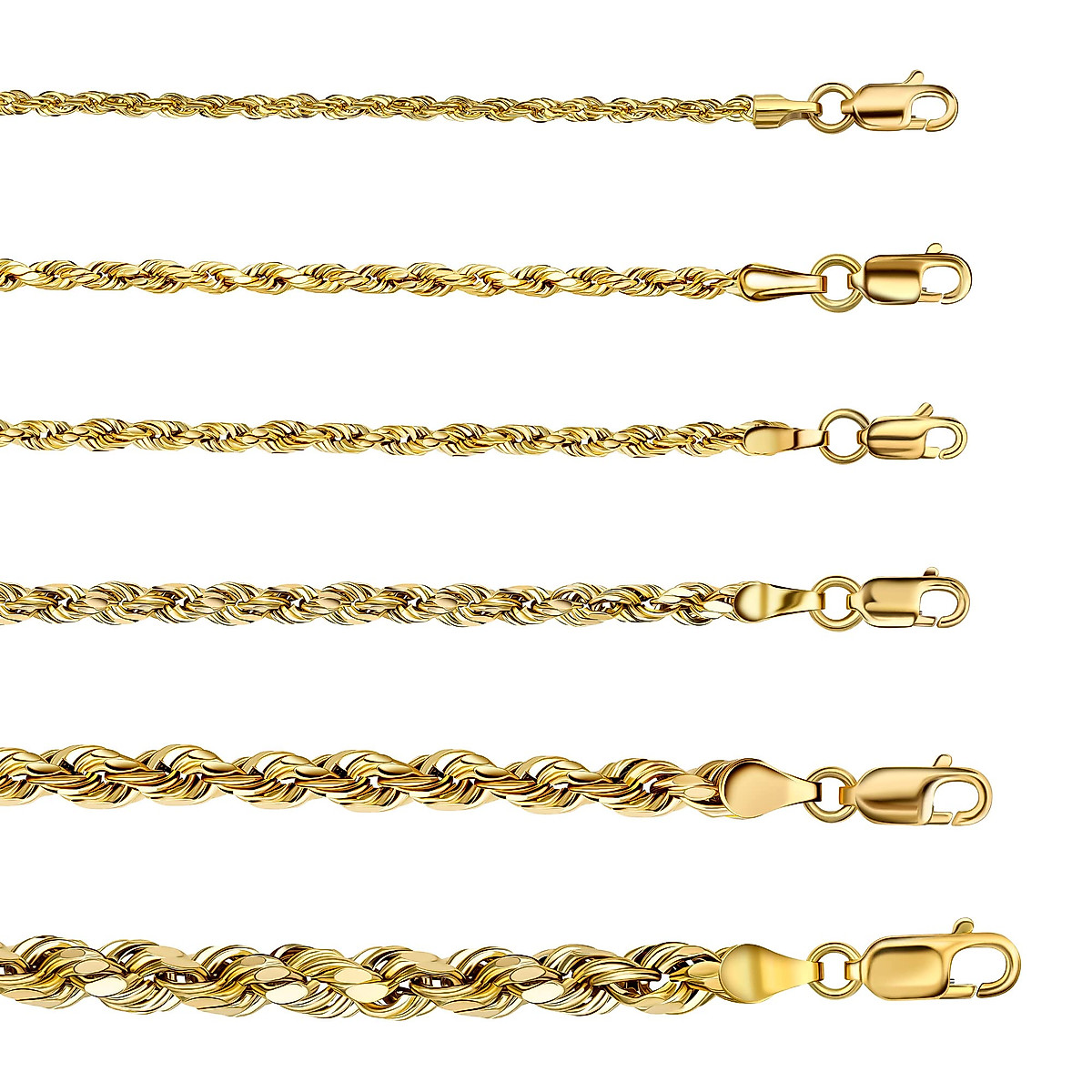 PORI JEWELERS 18K Yellow Gold 1.5MM, 1.8MM, 2MM, 2.5MM, 3MM, 4MM, or 5MM Diamond Cut Rope Chain Necklace Unisex Sizes 16"-30" (1.5MM, 20)