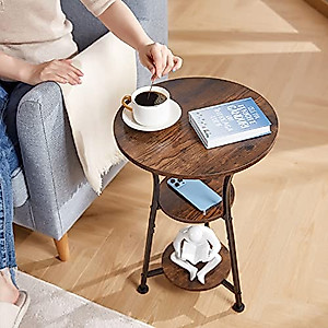 Dulcii Small Round End Table for Narrow and Small Space, 3-Tier Round Accent Couch Beside Table, Modern Side Table Corner Sofa Table Nightstand for Living Room Bedroom