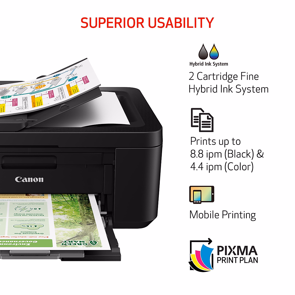 Canon PIXMA TR4720 All-in-One Wireless Printer Home use, with Auto Document Feeder, Mobile Printing and Built-in Fax, Black