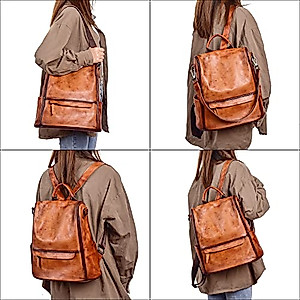 WANLIJIN Women's Fashion retro Backpack Purse Multipurpose Design Convertible Satchel Handbags and Shoulder Bag Genuine Leather Travel bag (Brown)