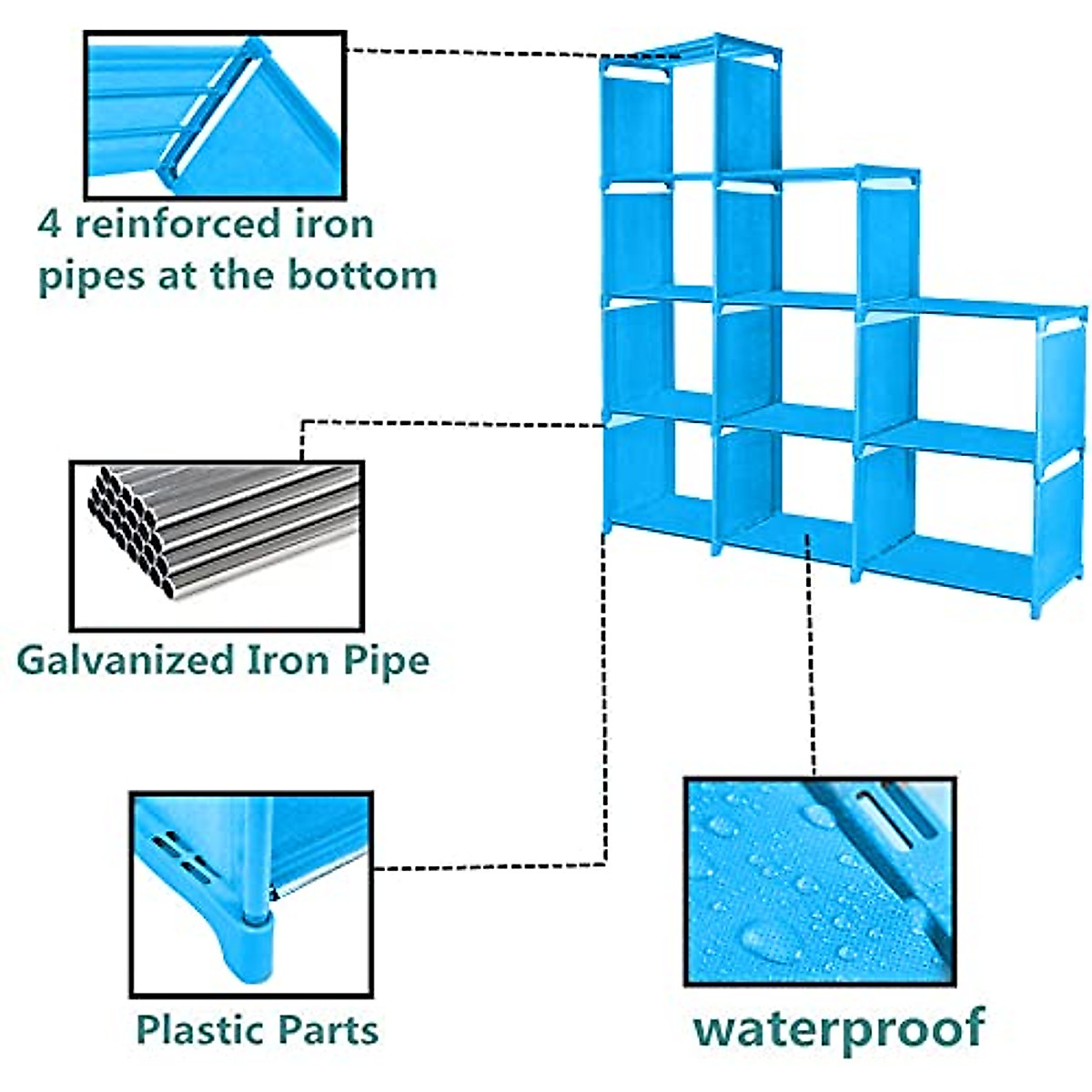 OppsDecor 9-Cubes Bookshelf, 4 Tier Shelf Adjustable DIY Bookcases for Kid, Book Shelf Organizing Storage Shelving Cabinet for Bedroom Living Room Office (Blue)