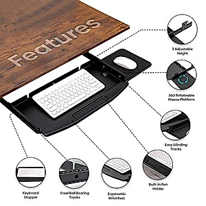 Oaskrac Keyboard Tray Under Desk, Keyboard Drawer Under Desk Slide with 360 Rotating Mouse Platform, Slide-Out Platform Computer Drawer for Typing, 20 inch, Black
