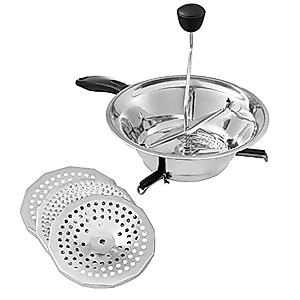 Bezrat Stainless Stainless Steel 2-Quart Food 3 Discs | Kitchen Mill for Mashing, Straining & Grating Fruits & Vegetables | Easy to Clean & Durable Quality, 17 x 9 x 5.2 inches, Silver