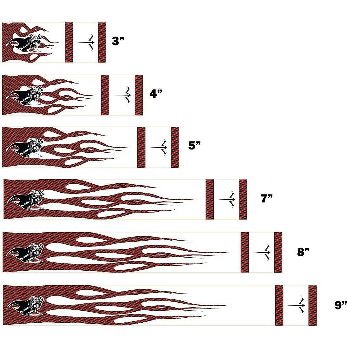 White Water Archery Laminated Red 1 Yellow Carbon Fiber Flame Grim Reaper Arrow Wraps 15 Pc Choose Length Width (8, 1.25)