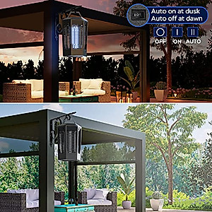 Bug Zapper Outdoor,4200V Electric Mosquito Zapper Indoor,18w Intelligent Light Sensor Insect Fly Zapper,with 10ft Power Cord，for Home, Patio, Kitchen, Backyard, Camping