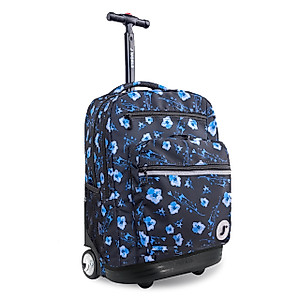 J World New York Sundance Rolling Backpack Girl Boy Roller Bookbag, Night Bloom, 20 X 13 X 9 (H X W X D)