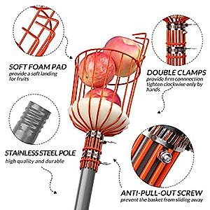 Walensee 8FT Fruit Picker, Adjustable Fruits Picker Tool with Lightweight Stainless Steel Pole and Big Basket, Fruit Catcher Equipment Tree Picker for Apples Mango Pear Orange Avocados Fruit Picking